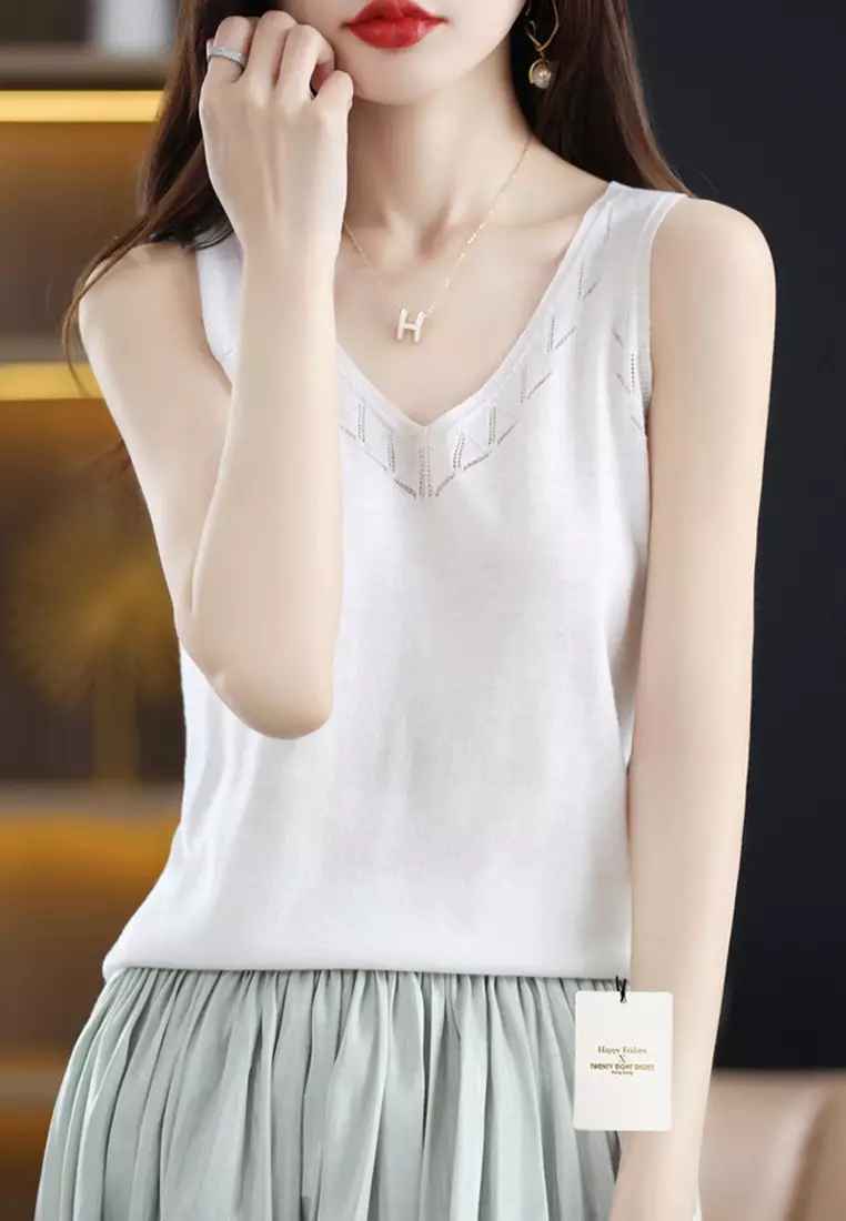 HAPPY FRIDAYS Hollow Out Detail Sleeveless Knit Vest JW QT-103 2023 | Buy HAPPY FRIDAYS Online ...