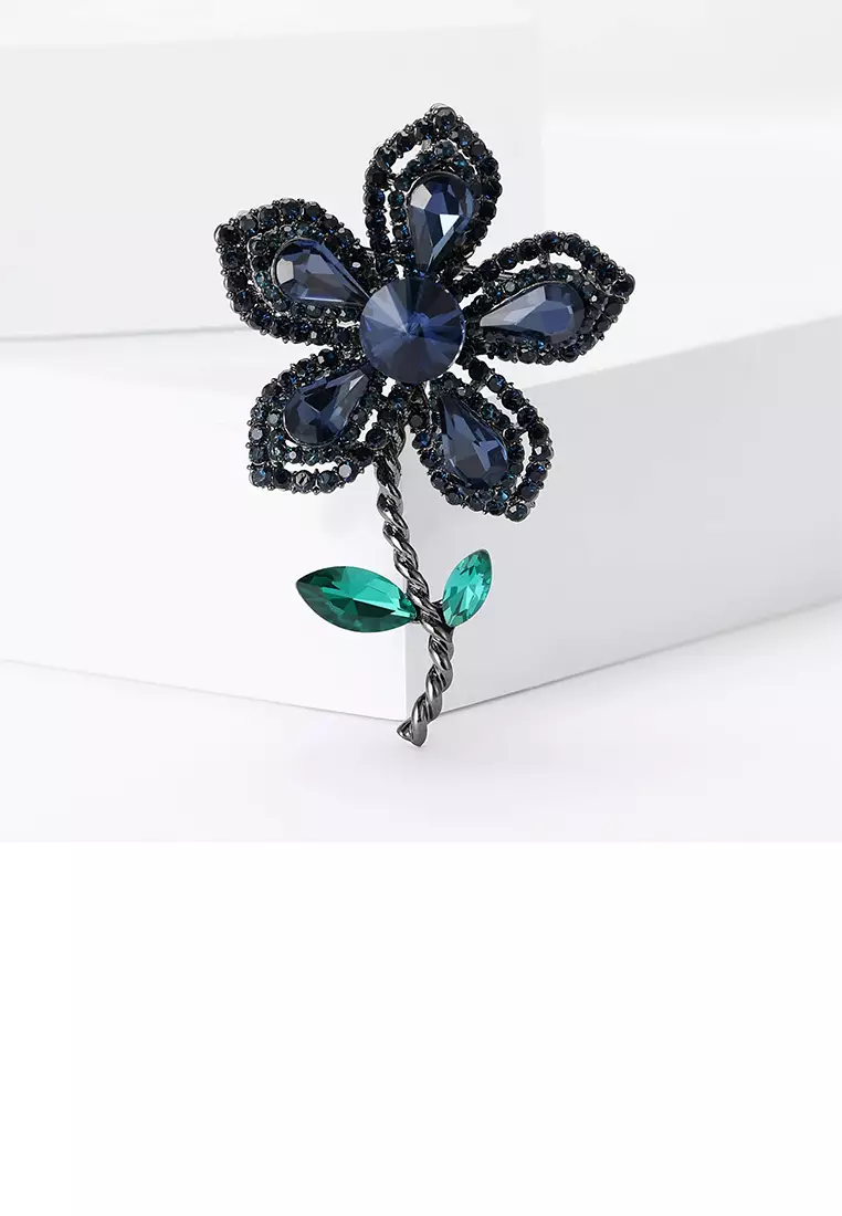 Buy Glamorousky Vintage Bright Blue Flower Brooch with Cubic Zirconia ...