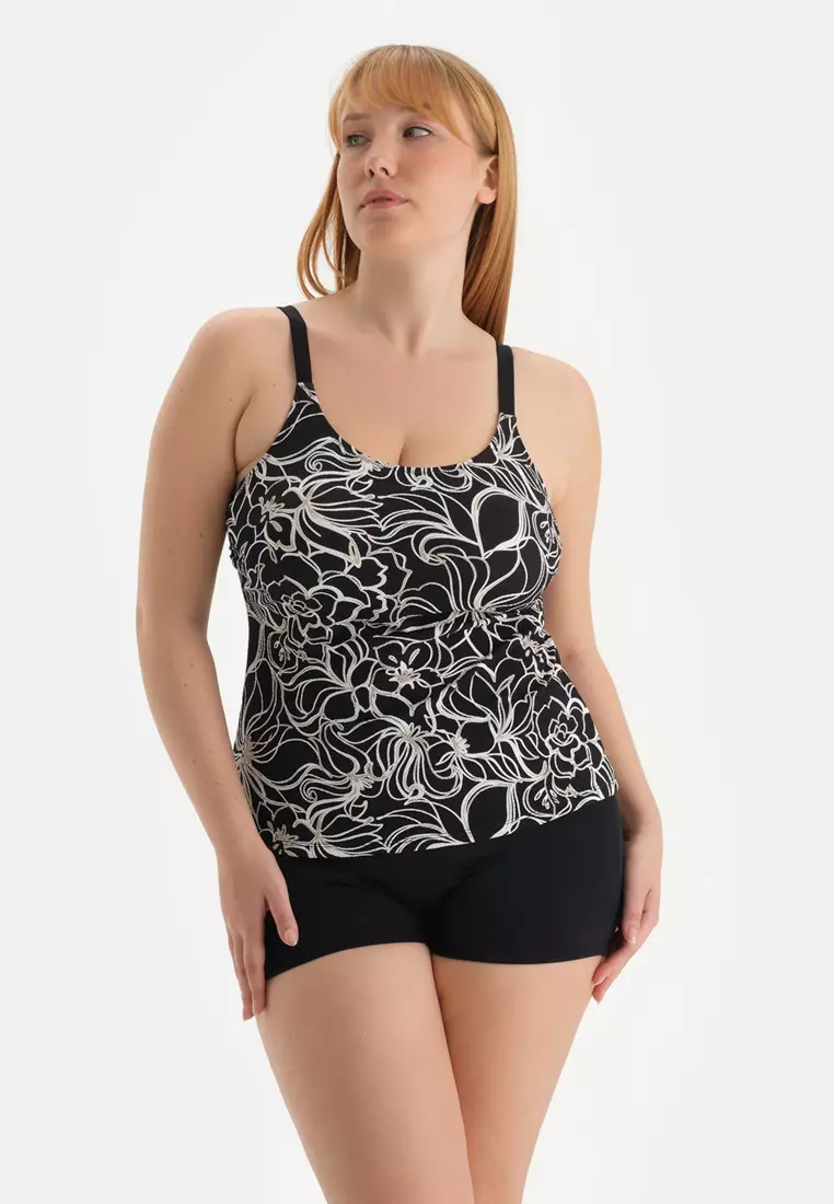 Buy DAGİ White-Black Minimizer Tankini, Flower Printed, Minimizer, Full ...