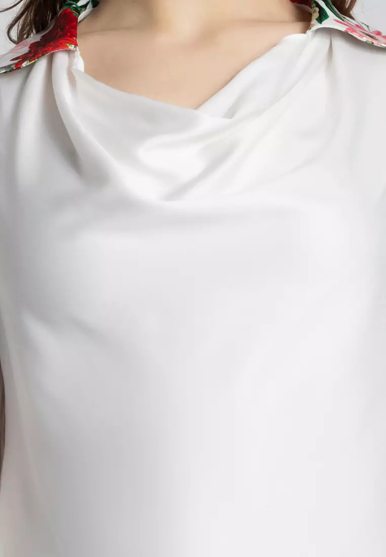 Buy Shaye White Contrast Collar Cuff Sleeves Blouse 2024 Online | ZALORA
