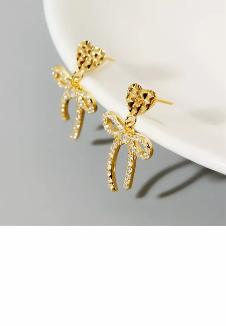 Buy SOEOES 925 Sterling Silver Plated Gold Sweet Lovely Heart Ribbon ...