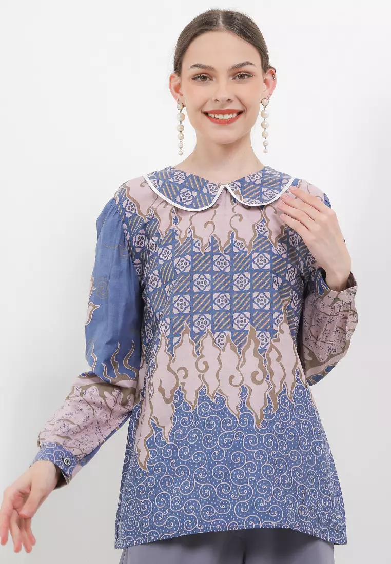 Jual Elshanum Batik Seroja Blouse Batik Premium Wanita Casual Modern ...