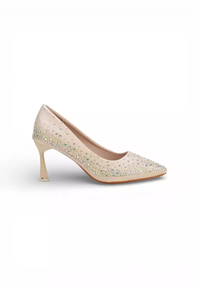 Buy SHOEPOINT Elegant Crystal Embellished Pointed Toe Heels for Party ...