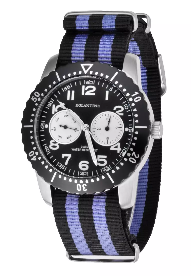 Buy EGLANTINE Terrenz Unisex Steel Quartz WatchBlack Dial on Black/Blue ...