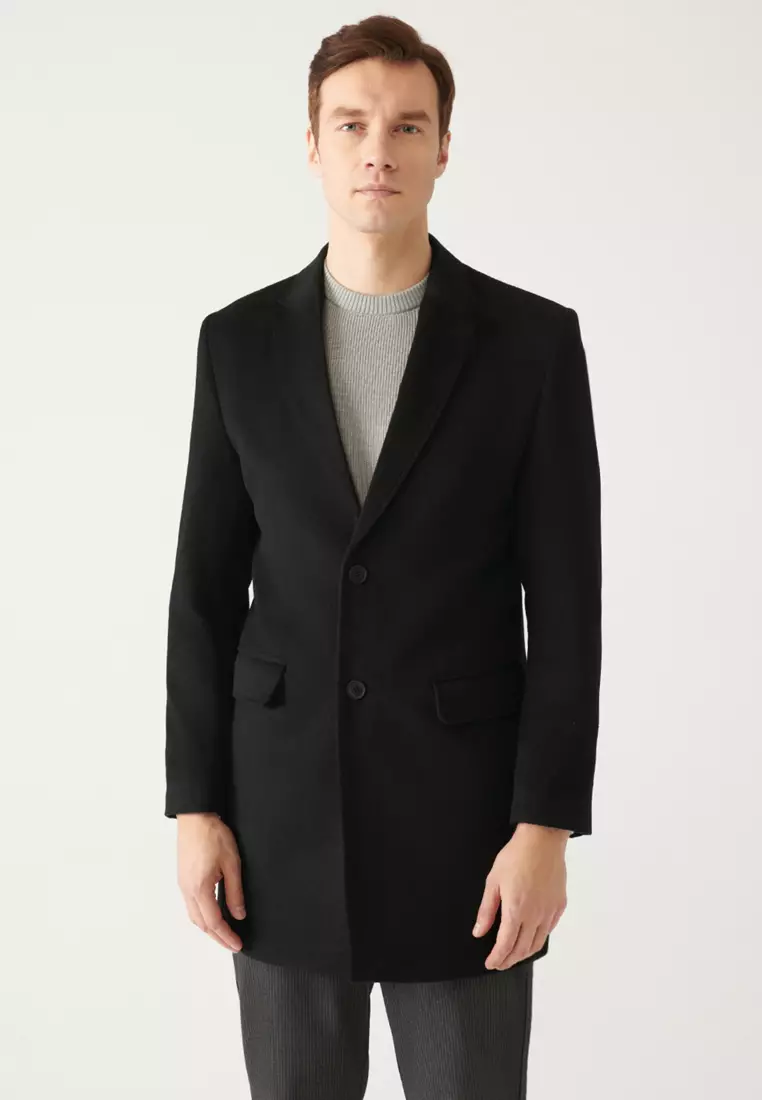 Buy Avva Mens Black Slit Wool Stitch Comfort Fit Coat Online | ZALORA ...