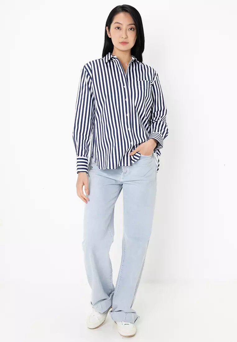 Buy Tommy Hilfiger Banker Stripe Collar Easy Fit Shirt 2025 Online | ZALORA