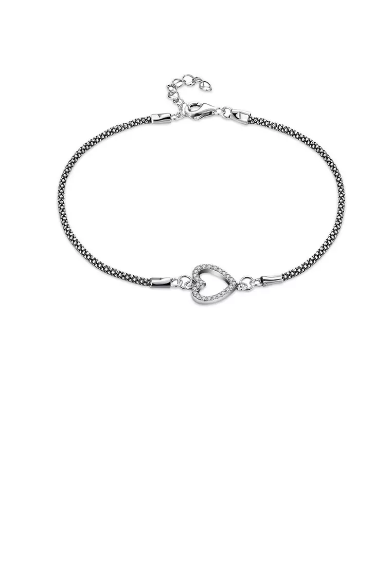 Zafiti 925 Sterling Silver Fashion Simple Hollow Heart Cubic Zirconia Bracelet - Luxurious Look ...