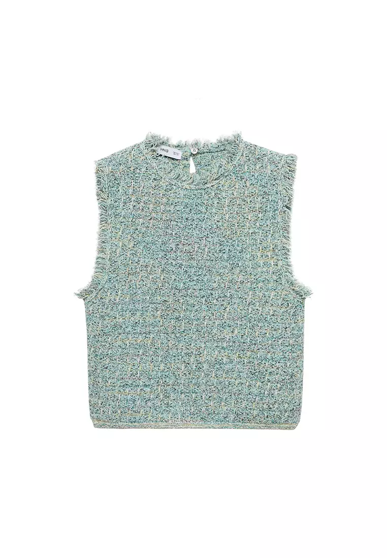 Buy Mango Tweed Top With Frayed Detail Online | ZALORA Malaysia