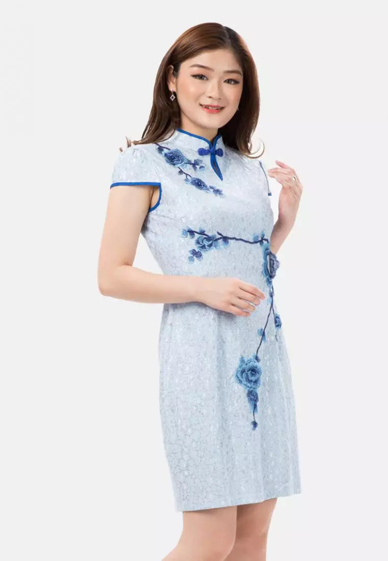 Jual The Pink Label Blue Flower Cheongsam Dress Original 2024 | ZALORA ...