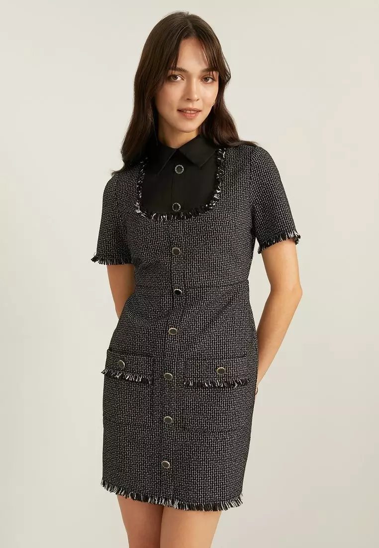 Buy Pomelo Tweed Mini Dress - Black Online | ZALORA Malaysia