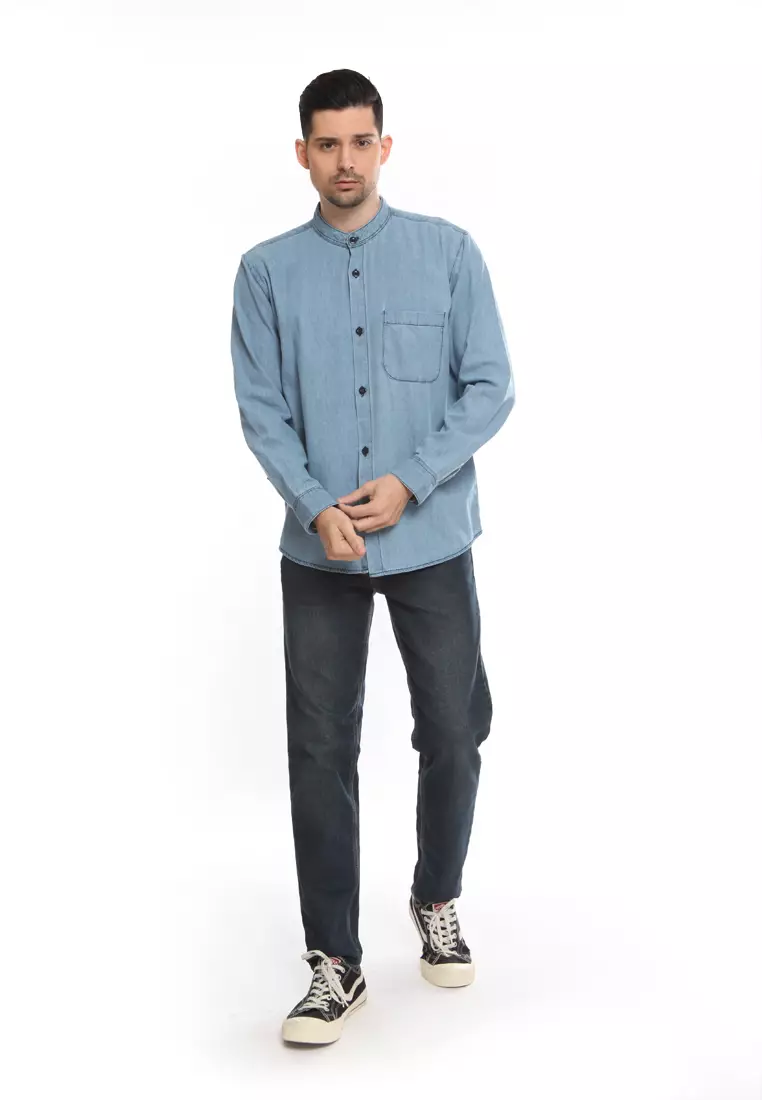Jual 2nd Red Kemeja Denim Krah Mandarin KT L/S Light Blue 182309KMJ ...