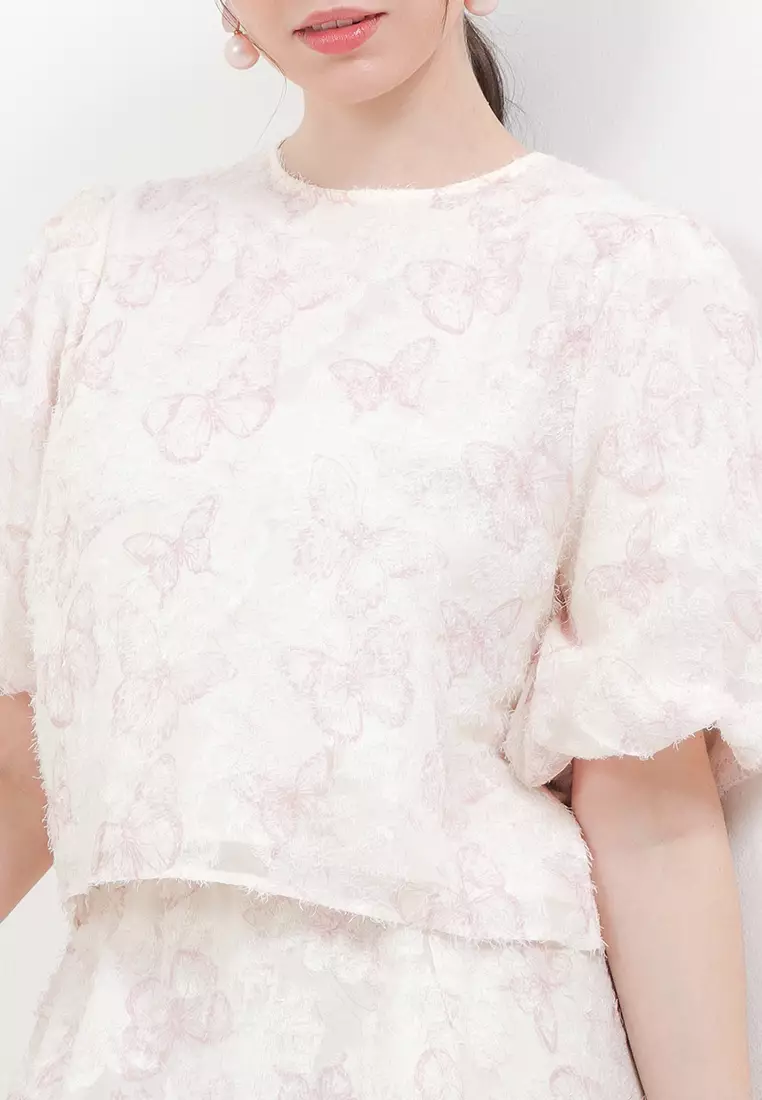 Jual Chic Simple Puff Sleeve Butterfly Furry Blouse Original 2025 | ZALORA Indonesia