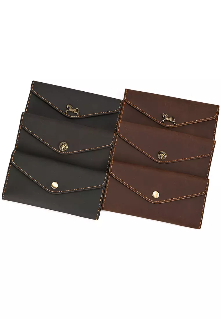 Lara Men's Retro Leather Horse Buckle Flip Envelope Purse Long Wallet ...
