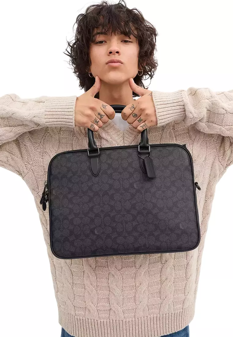 Buy Coach Gotham Slim Briefcase Bag In Signature Canvas - Charcoal ...