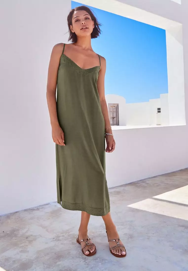 Buy NEXT Racer Back V-Neck Midi Slip Summer Dress Online | ZALORA Malaysia