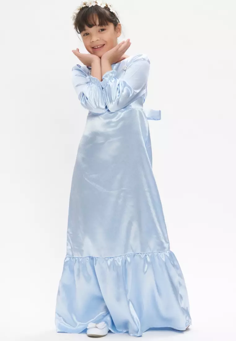 Buy Loveaisyah Girl Pearl Diamond beaded Silver Blue Dress Raya Baju ...