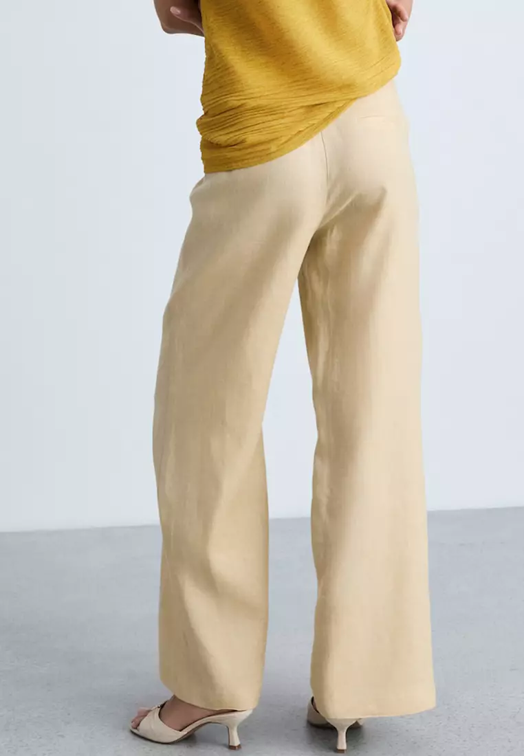 Buy Mango Linen Crossover Trousers 2025 Online | ZALORA