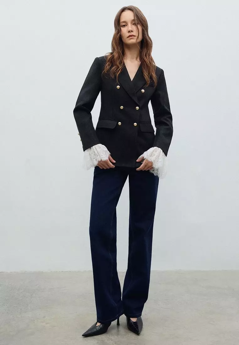 Buy Pomelo Lace Sleeve Blazer - Black 2026 Online | ZALORA