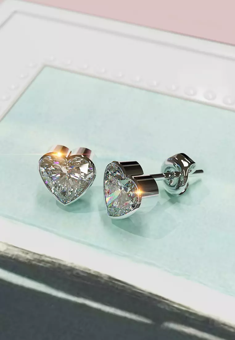Buy 925 Signature Heart Bezel Studs-Silver/Clear Online | ZALORA Malaysia