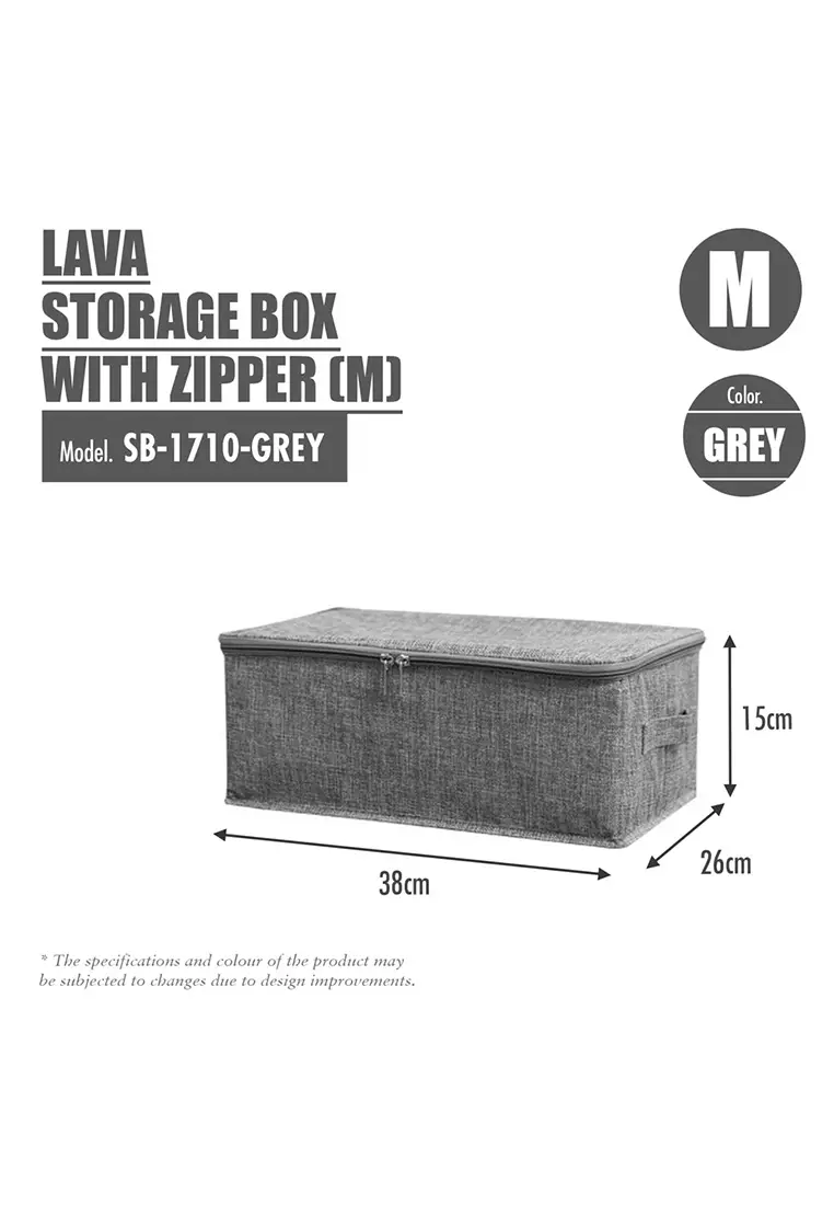Buy HOUZE HOUZE - Lava - Storage Box with Zipper Lid (M) - Grey Online ...