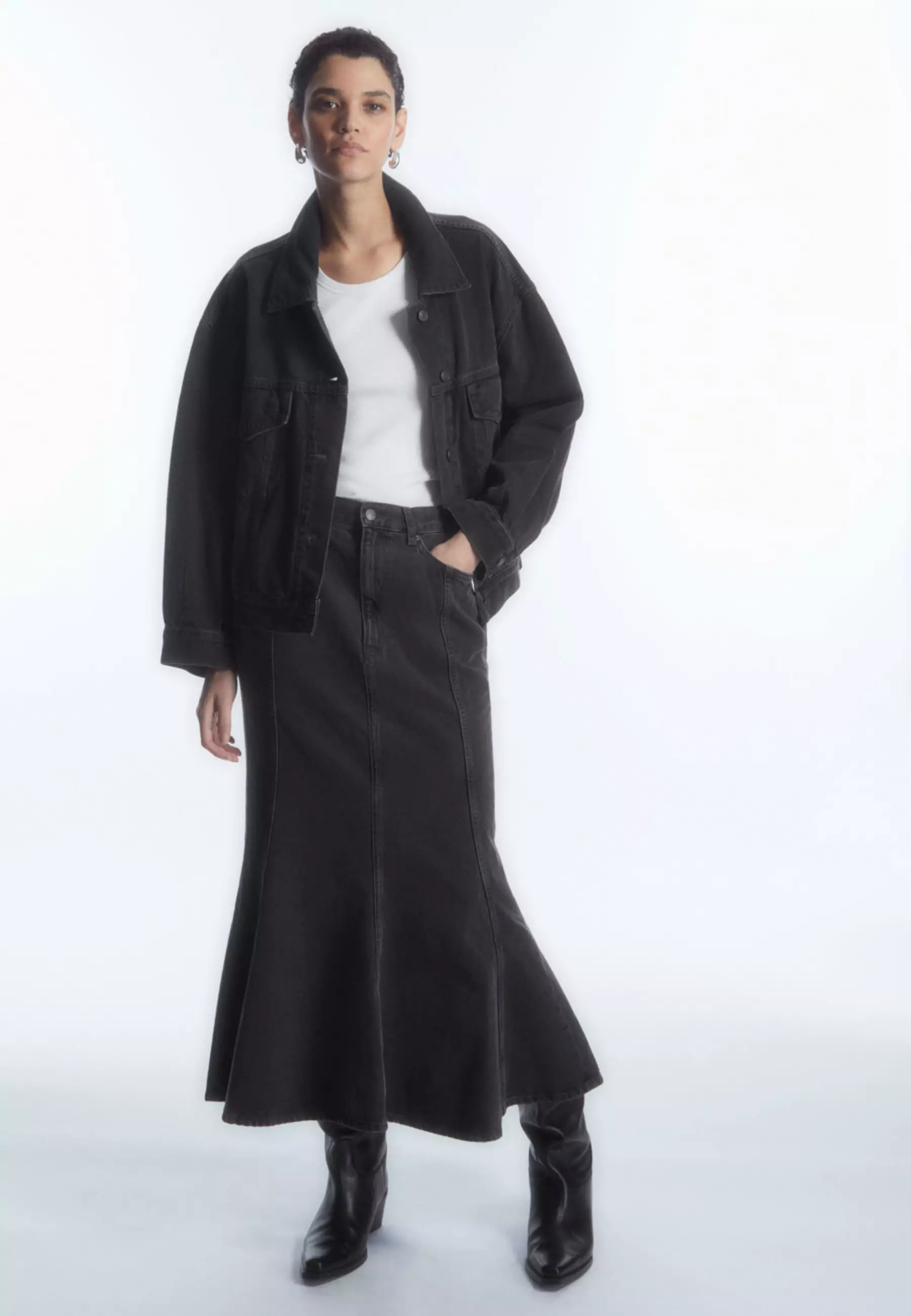 Buy Cos Panelled Flared Denim Skirt Online Zalora Malaysia