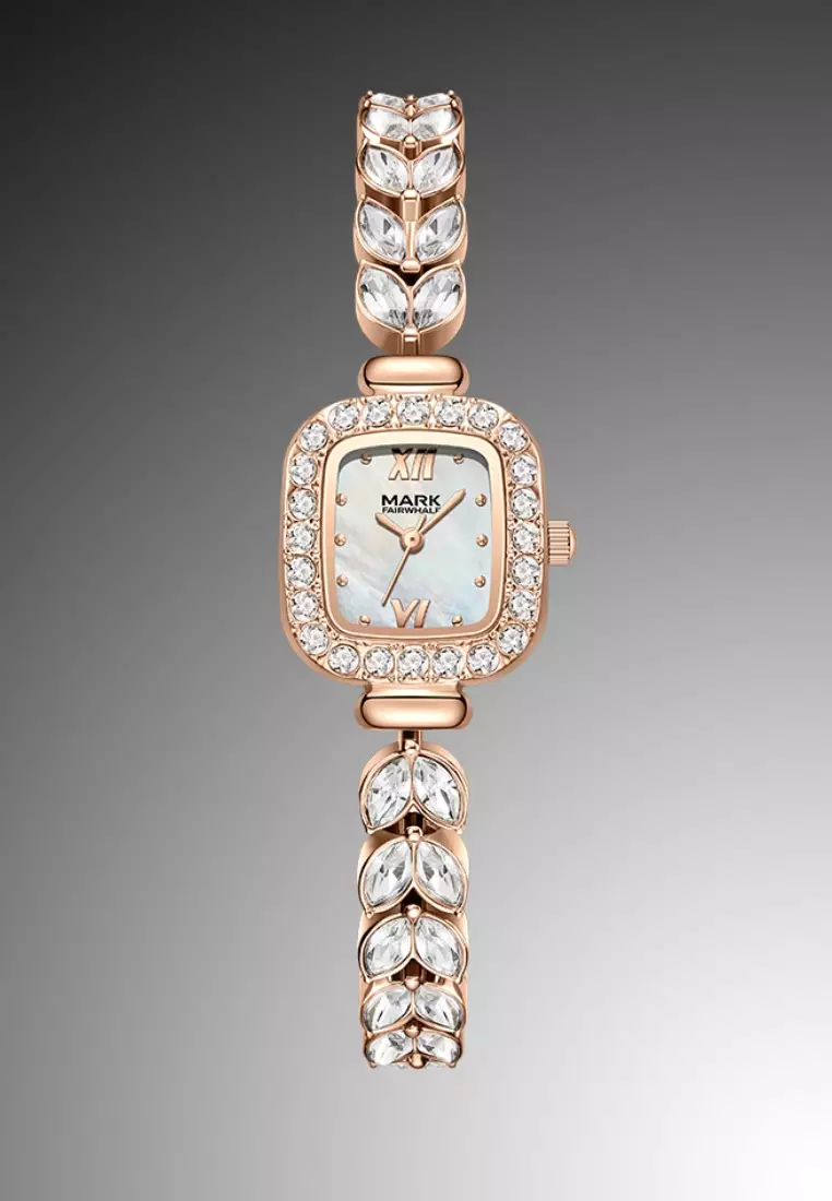 Buy Mark Fairwhale Ladies IP Gold Stainless Steel Quartz Watch, Paved ...
