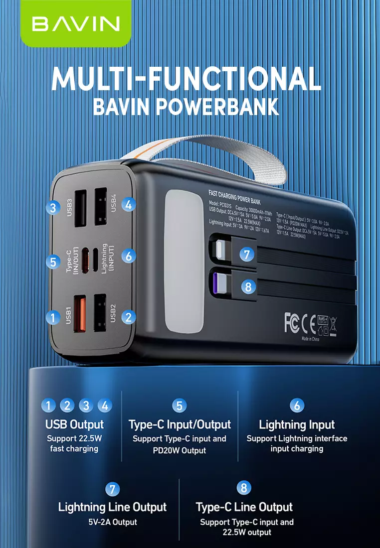 Buy BAVIN BAVIN PC1031 30000mAh 22.5W PD Fast Charging Powerbank Multi ...