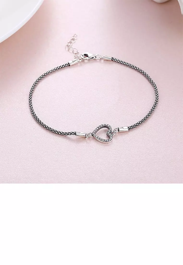 Zafiti 925 Sterling Silver Fashion Simple Hollow Heart Cubic Zirconia Bracelet - Luxurious Look ...