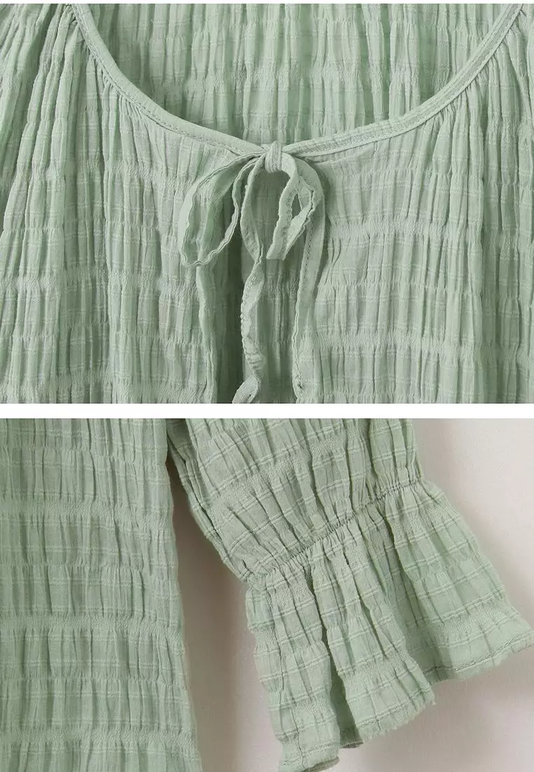 Buy OBSTYLE Textured Puff-Sleeve Sheer Overlay Shirt/Jacket [EA3368 ...