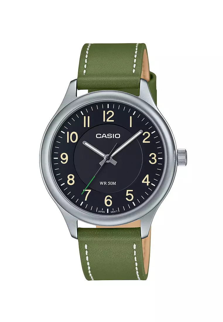 Jual CASIO Casio Jam Tangan Pria - Green Silver Black - Leather Strap ...