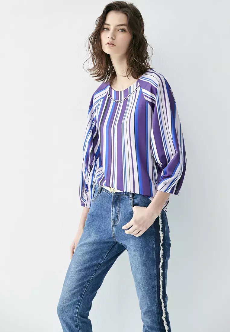 Buy iROO Raglan Sleeve Purple Stripe Top 2026 Online | ZALORA Philippines