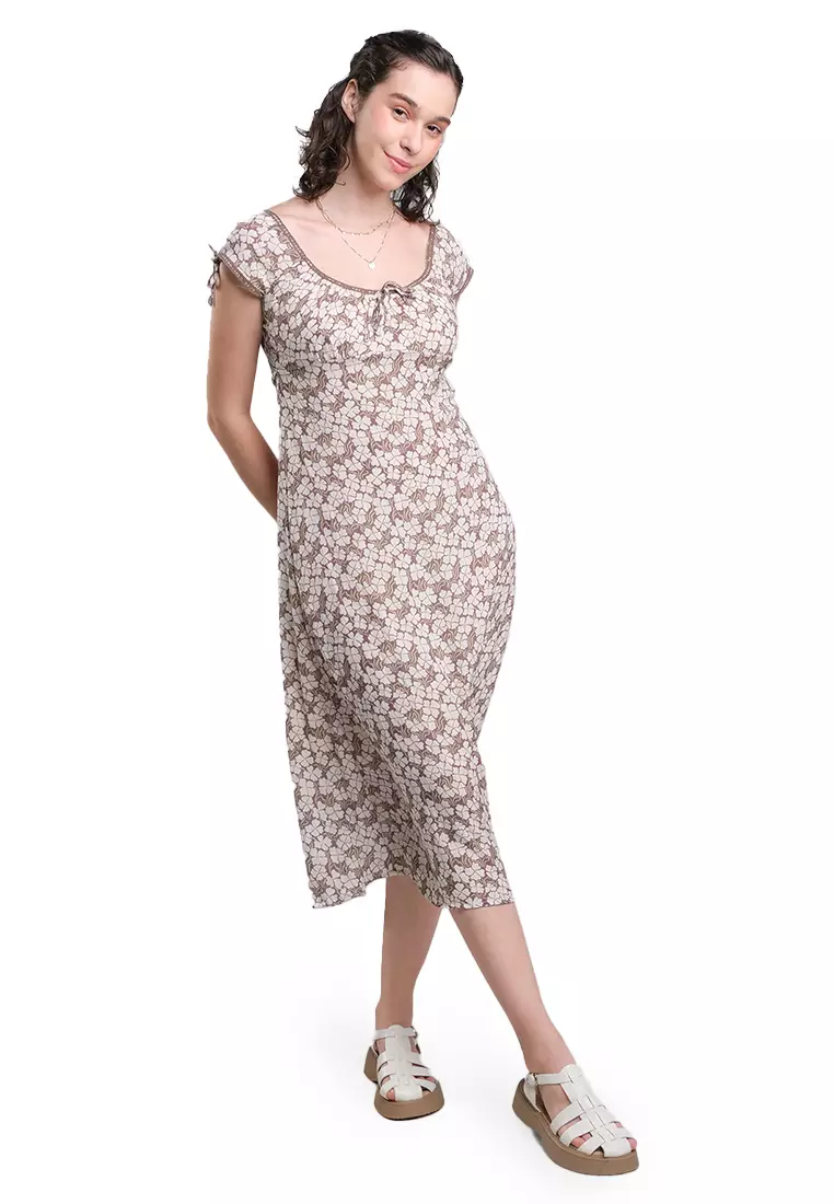 Buy JUST G Romantic Floral Midi Dress With Lace And Ties 2026 Online ...