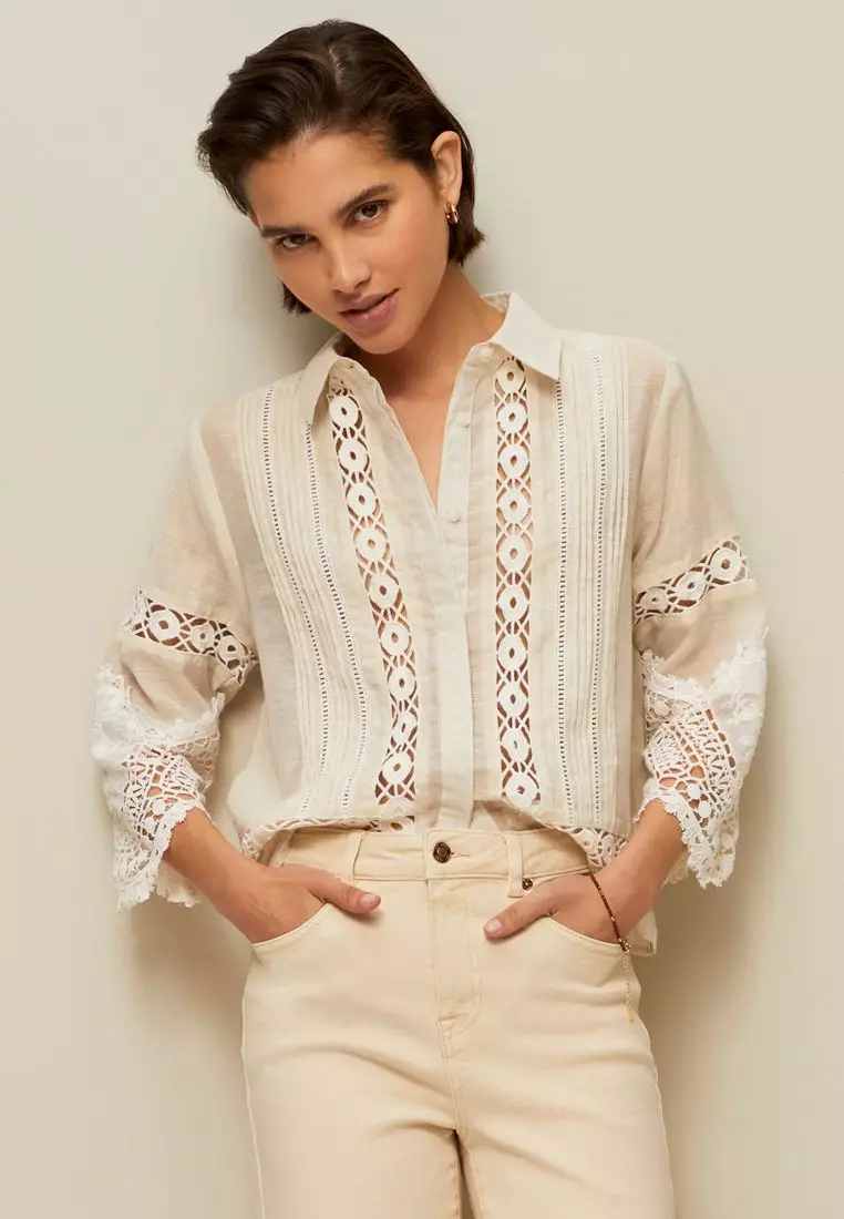 Buy NEXT Lace Insert 3/4 Sleeve Shirt Online | ZALORA Malaysia