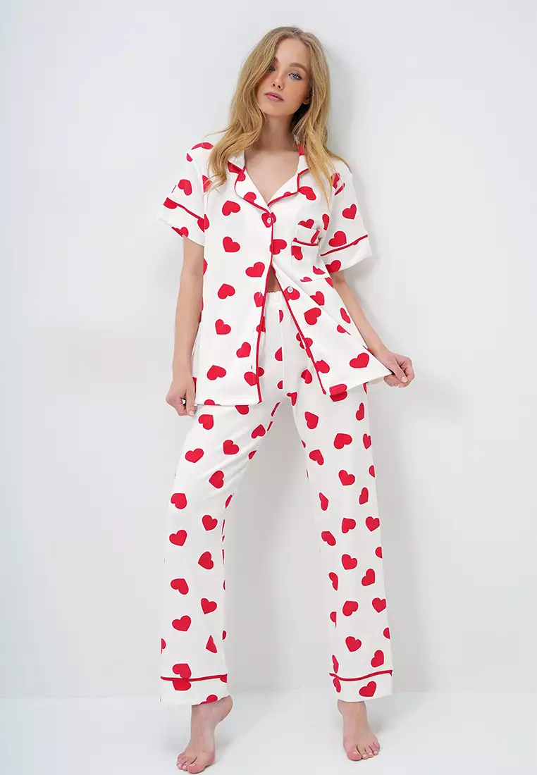 Buy Alacati Big Heart Red Single Pocket Piping Detailed Cotton Shirt ...