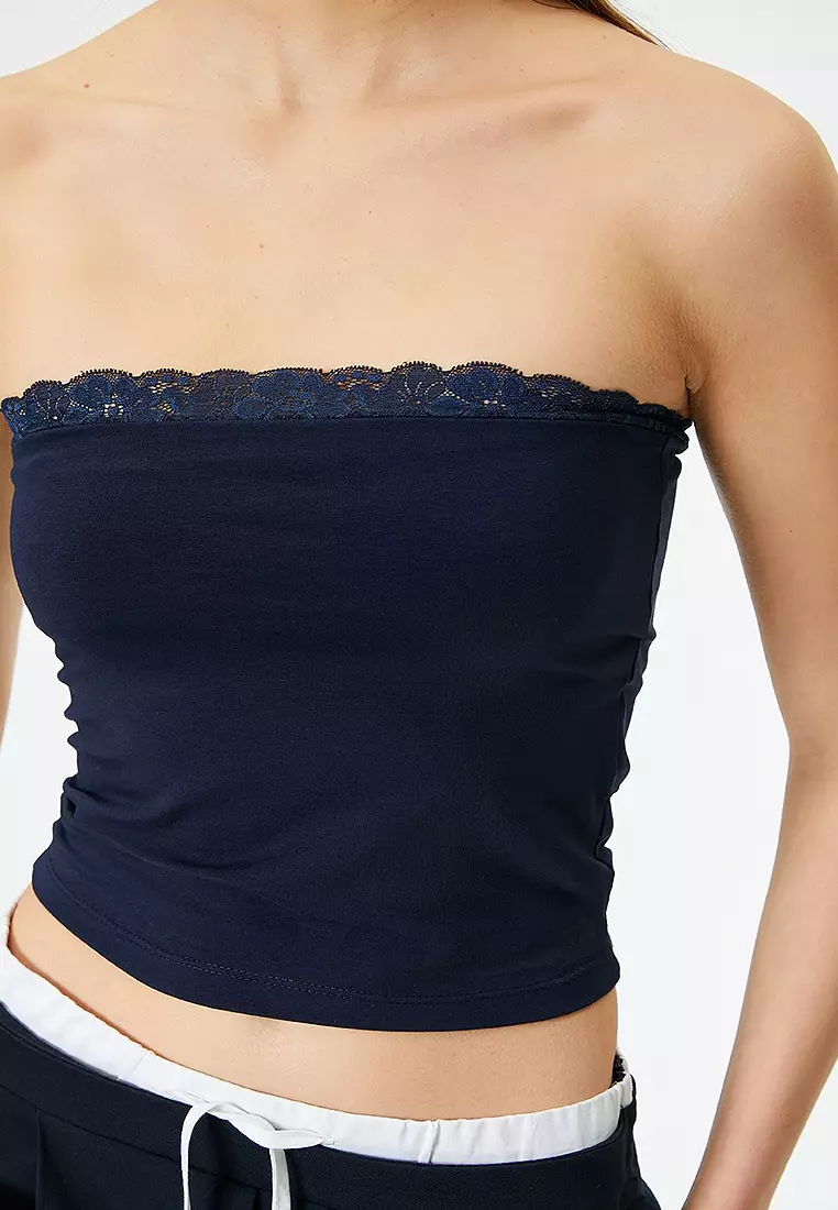 Jual KOTON Strapless Crop Top With Lace Detail Cotton Original 2025 ...