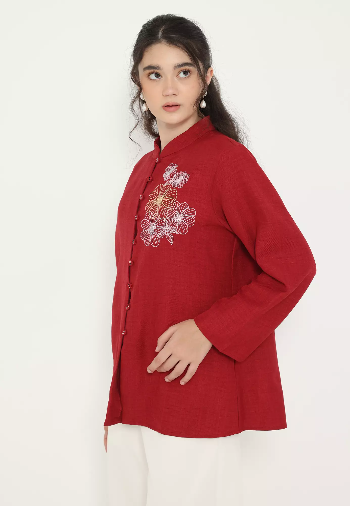 Jual Brilliant Girl Blouse Red Embroidery Linen Long Sleeve Arlette By ...