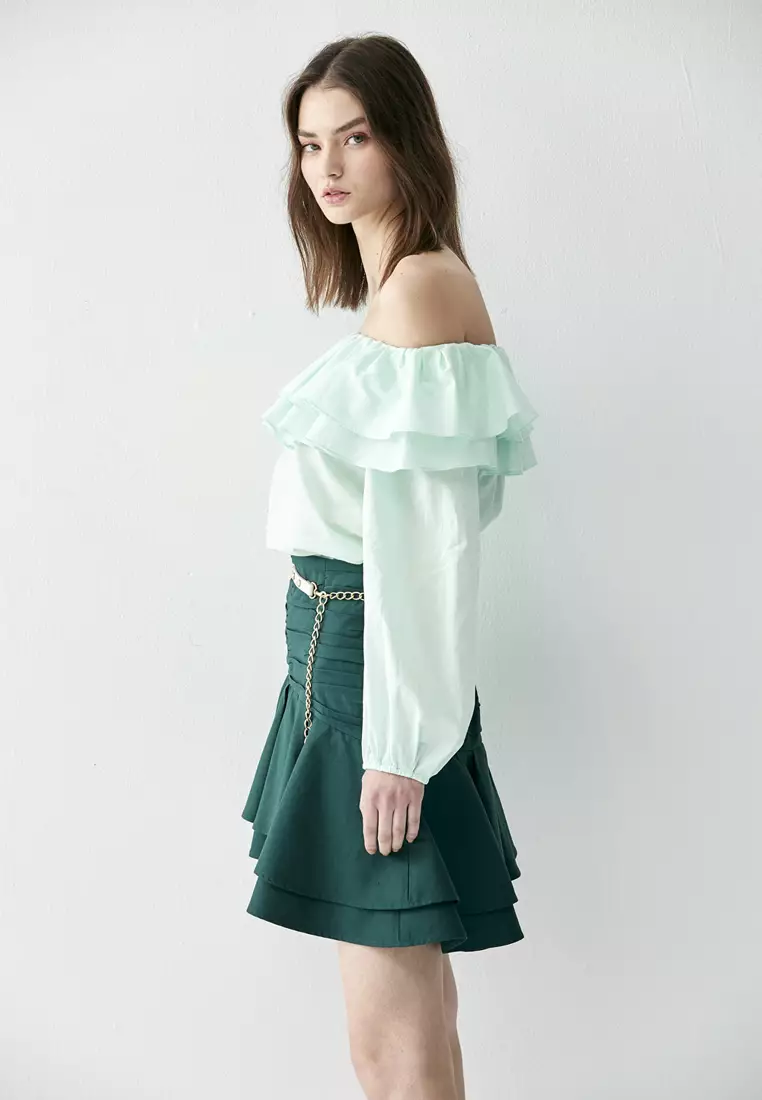 Buy iROO Off Shoulder Top With Layer Ruffle Neckline 2025 Online | ZALORA