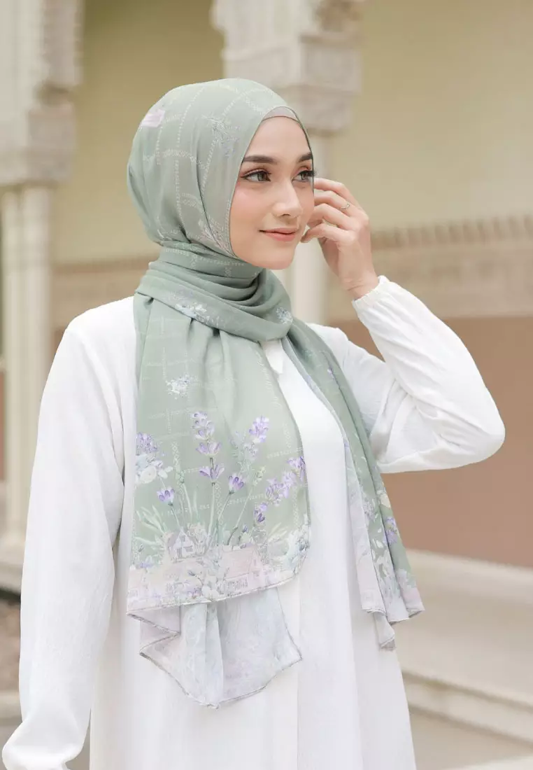 Jual Hijab Wanita Cantik.com Pashmina Lavender Series Hijab Printing Premium Motif Bunga Bahan ...