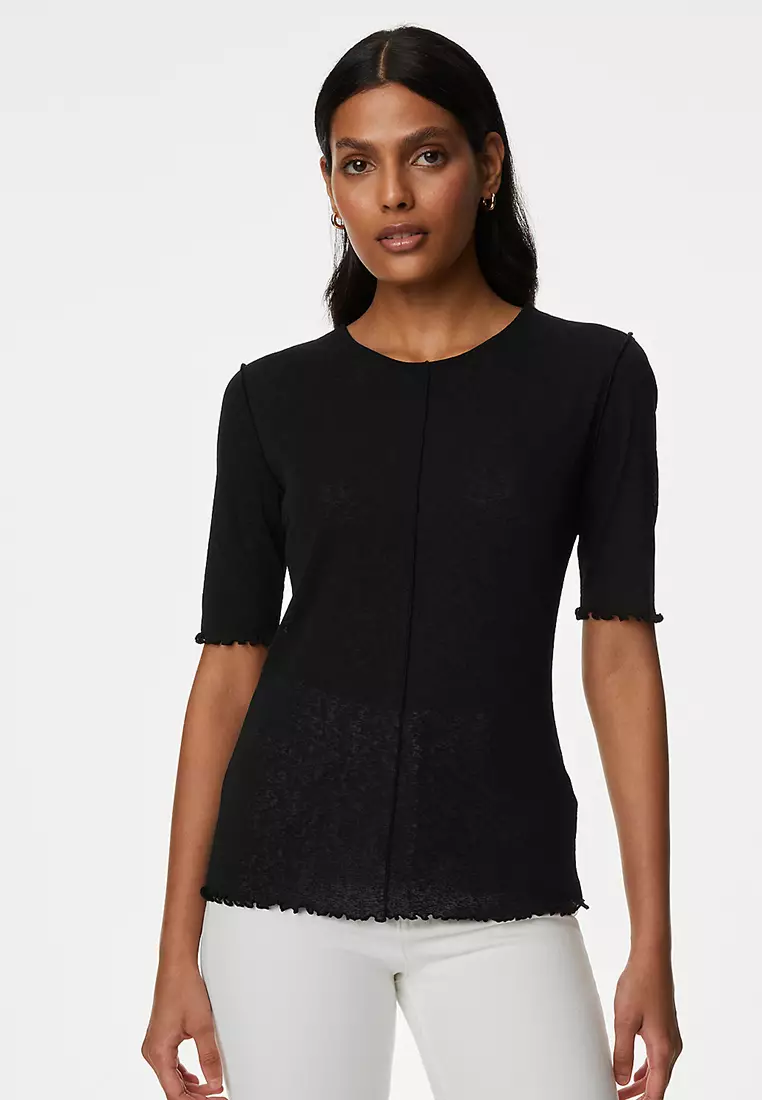 Jual Marks & Spencer Mesh Half Sleeve Crew Neck Top Original 2025 ...