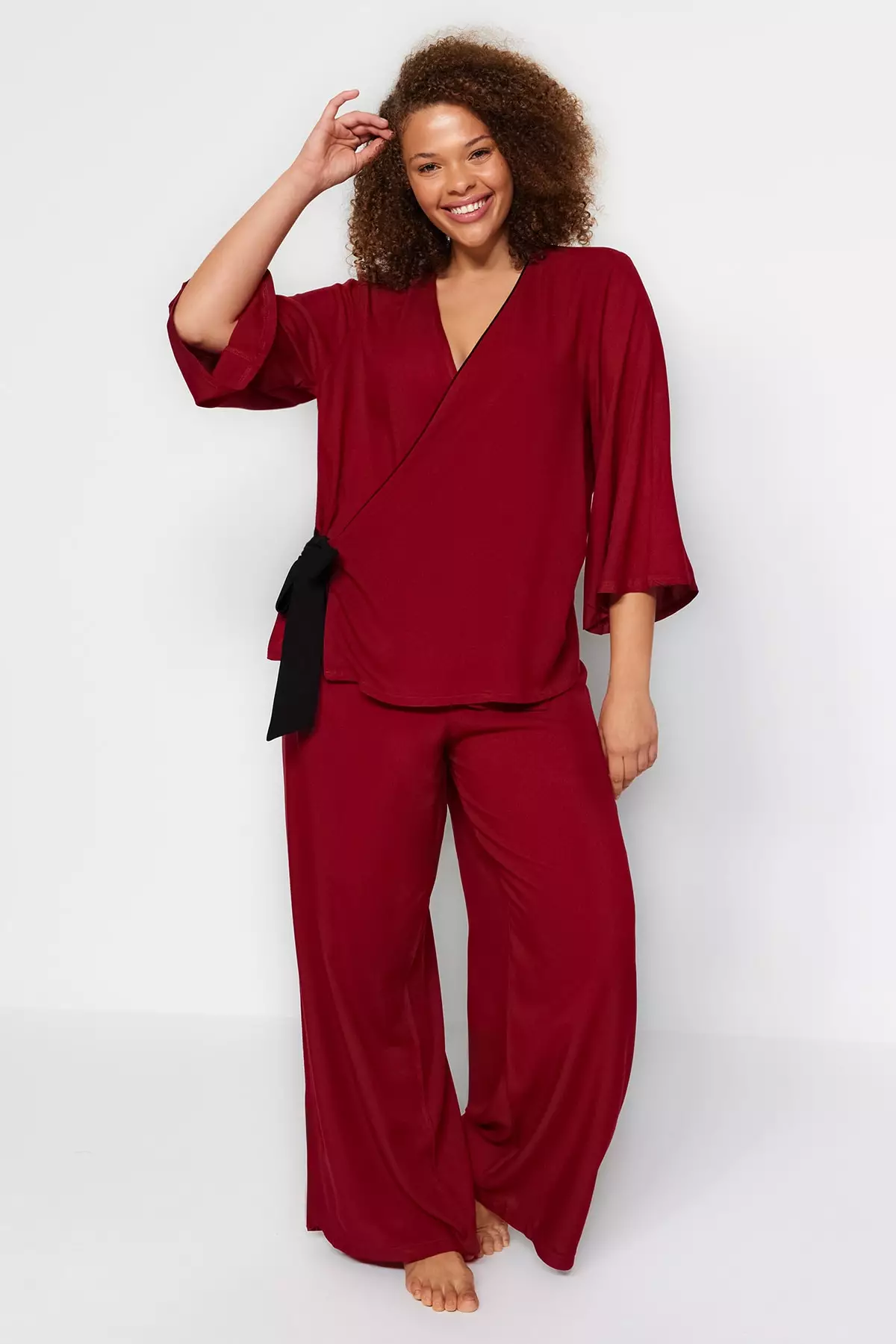 Buy Trendyol Plus Size Wrap Pajamas Set 2025 Online | ZALORA
