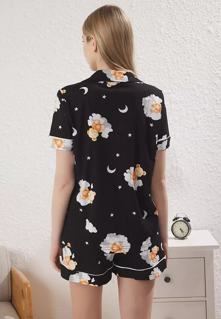 Jual Trendyol Black 100% Cotton Teddy Bear And Galaxy Patterned Shorts ...