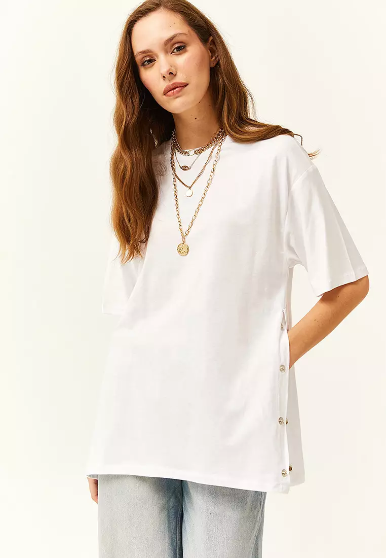 Buy Olalook Decorative Gold Buttoned T-Shirt Online | ZALORA Malaysia