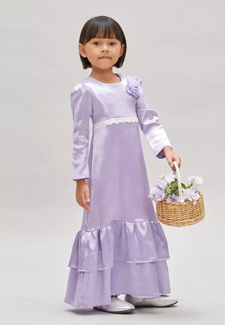 Buy Loveaisyah Girl Lilac Dress with Flower Brooch Baju Hari Raya 2025 ...