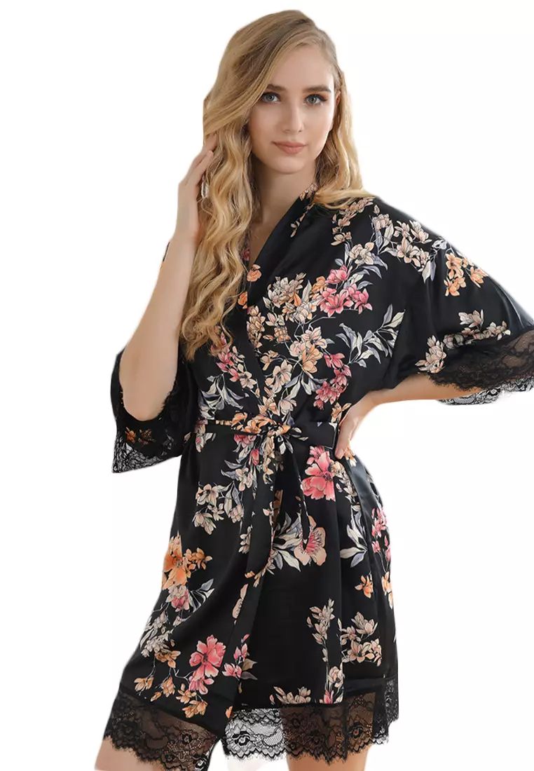 Buy LYCKA LCB8049-Lady One Piece Casual Robe Nightwear-Black 2025 ...