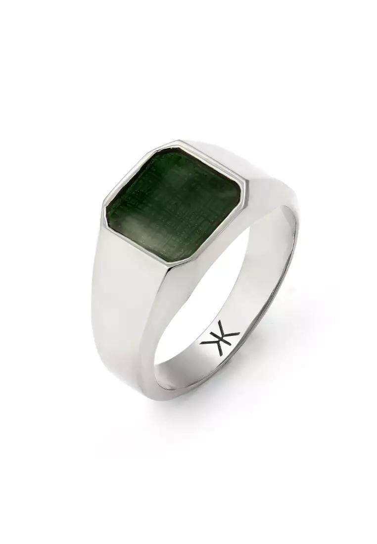 Buy Kuzzoi Men's Silver Green Enamel Signet Ring 2026 Online | ZALORA