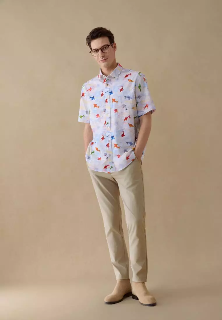 Buy G2000 G2000 Wrinkle Free Oxford Koi Printed Smart Fit Short Sleeve ...