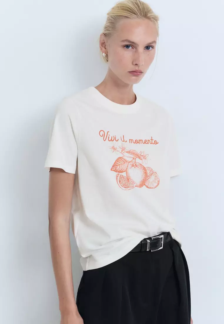 Jual Mango Printed Cotton-Blend T-Shirt Original 2025 | ZALORA Indonesia