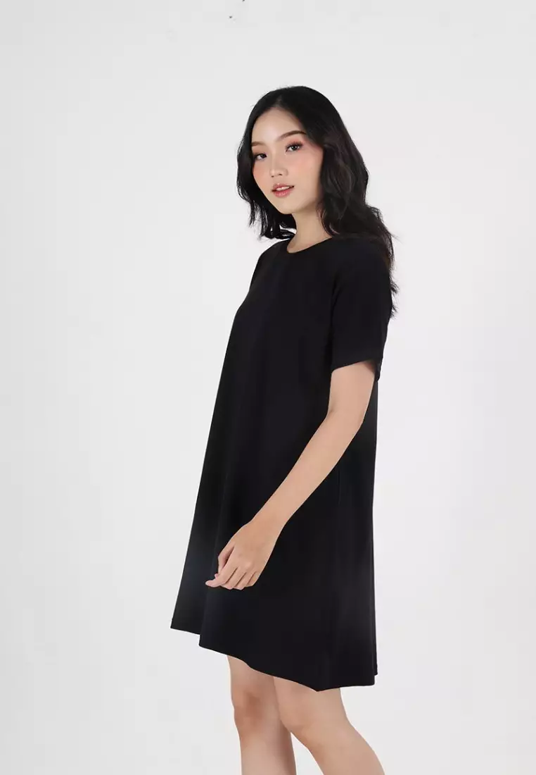 Jual Sorabel Sorabel - Dynamite Basic Dress Plain Tunic Midi Black ...