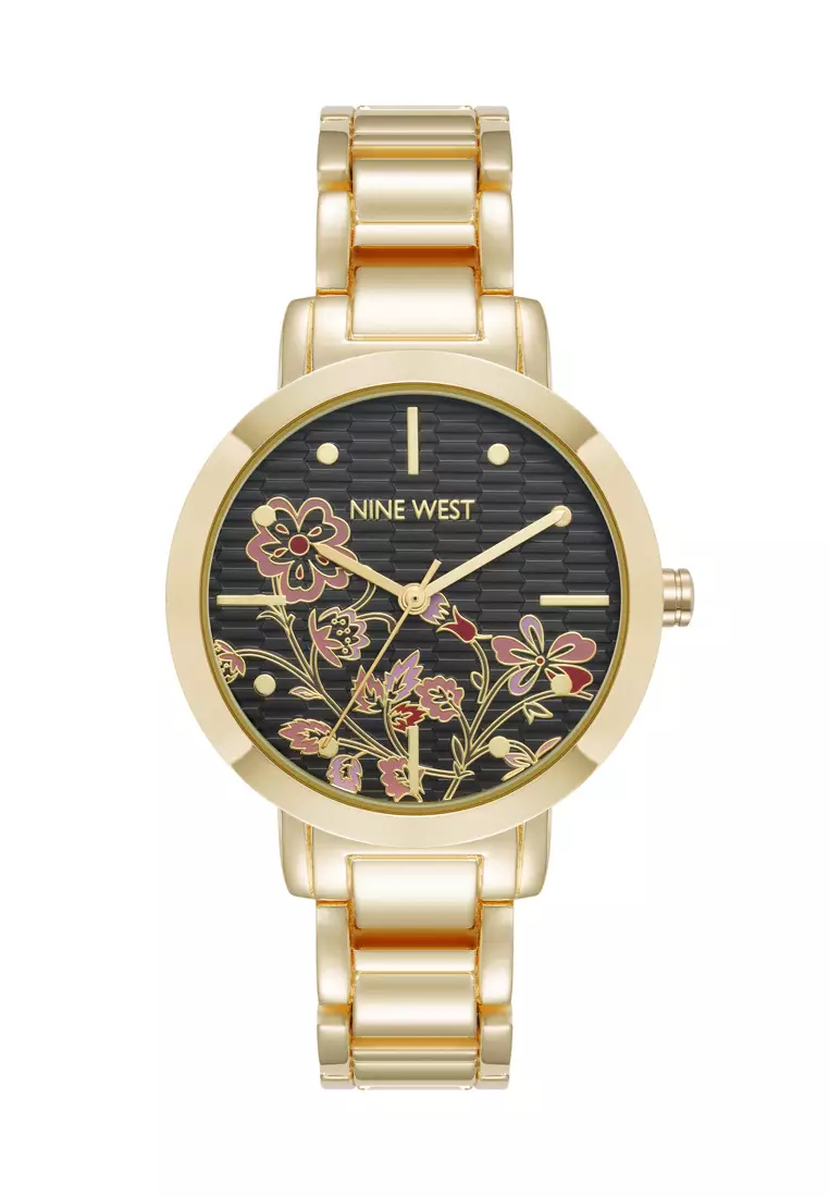 Buy Nine West Nine West NW3150FLBK00CL Gold Round Watch With Black Dial ...