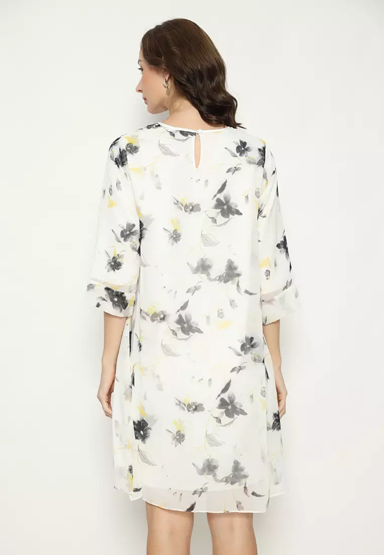 Jual Brilliant Girl Floral Mini Dress Semi Outer Sifon In Broken White ...